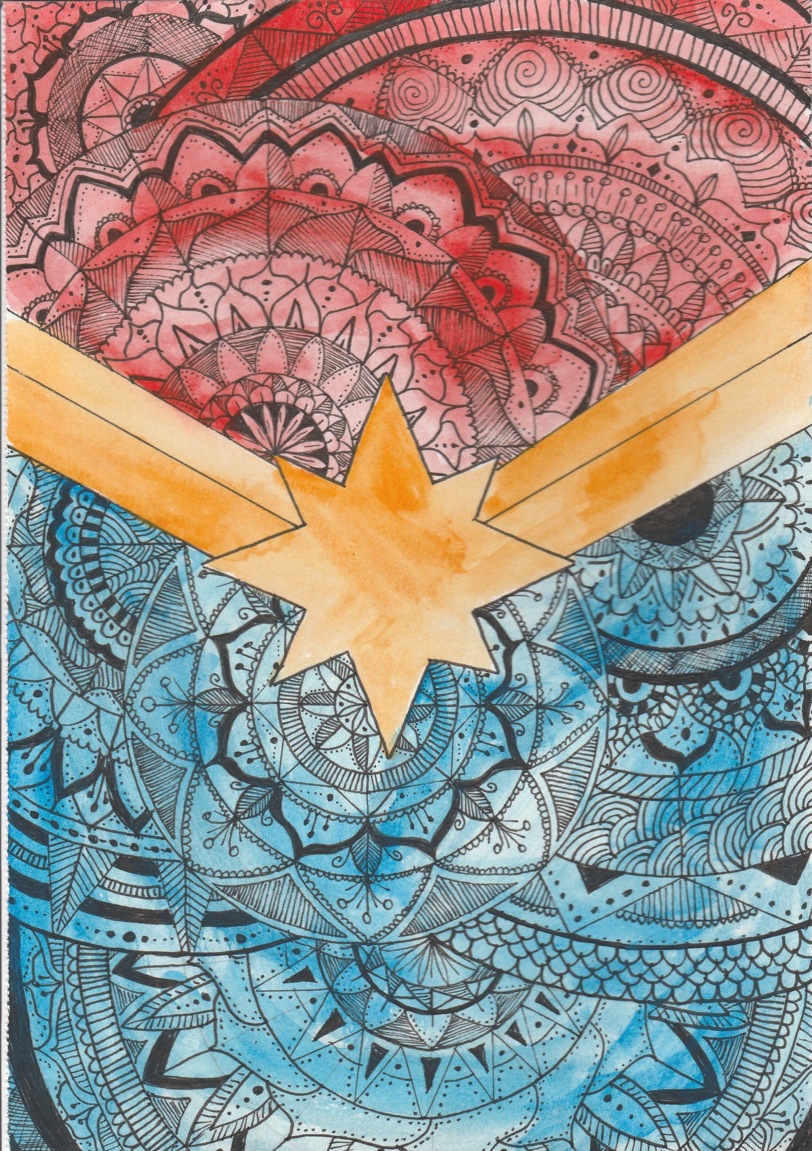 Captain Marvel Watercolor Mandala Print - Etsy