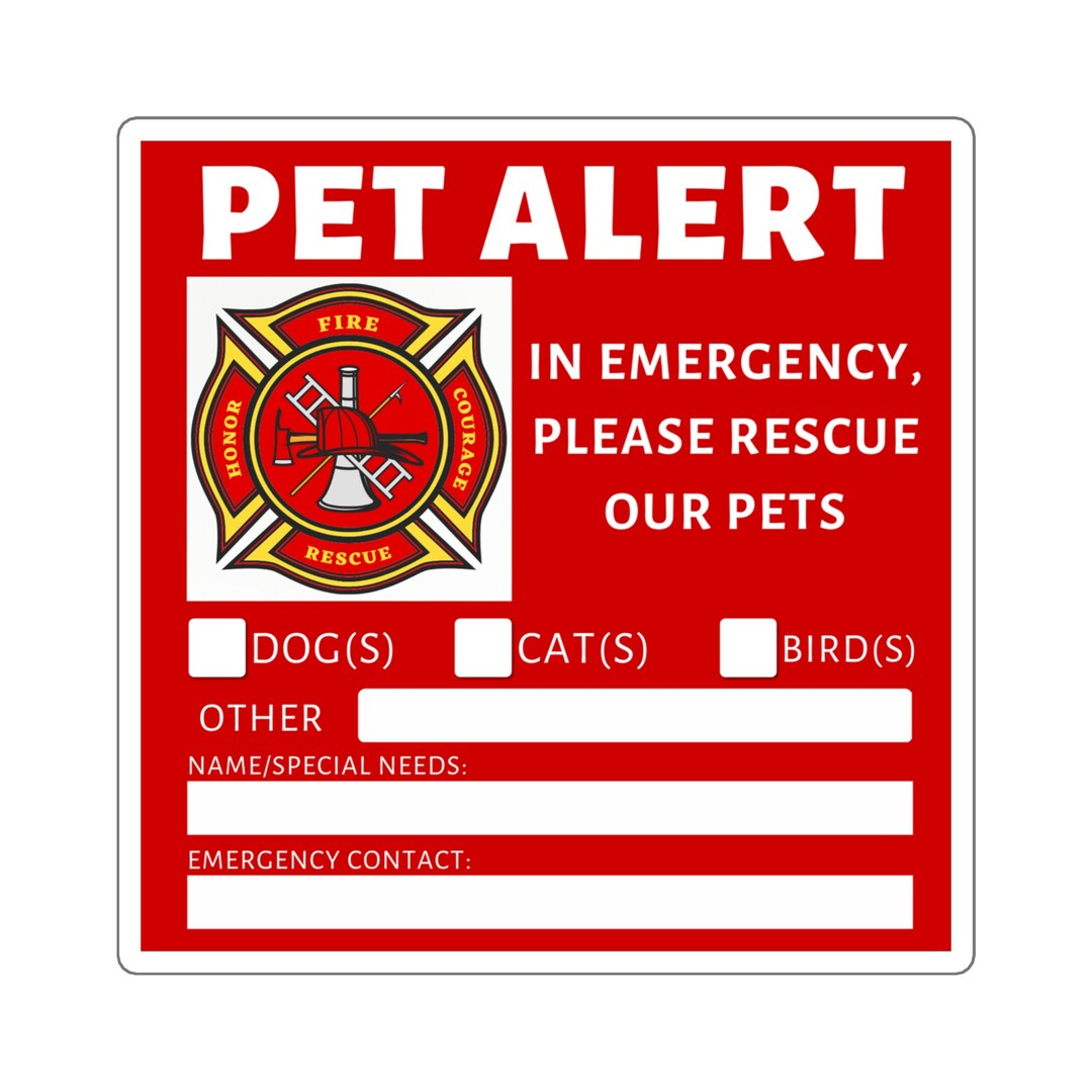 Pet Safety Alert, Dog Cat House Fire Sign, Square Stickers for ...