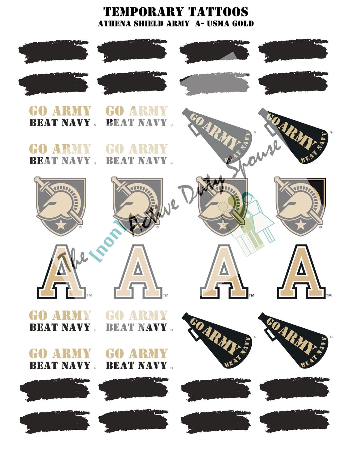 Temporary Tattoos USMA West Point, ARMY Football Spirit Wear, Blackjack ...