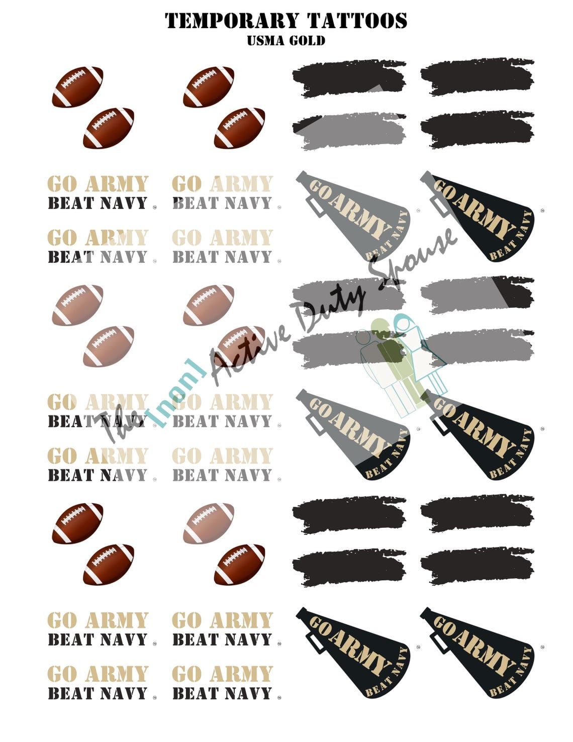 Temporary Tattoos USMA West Point, ARMY Football Spirit Wear, Blackjack ...