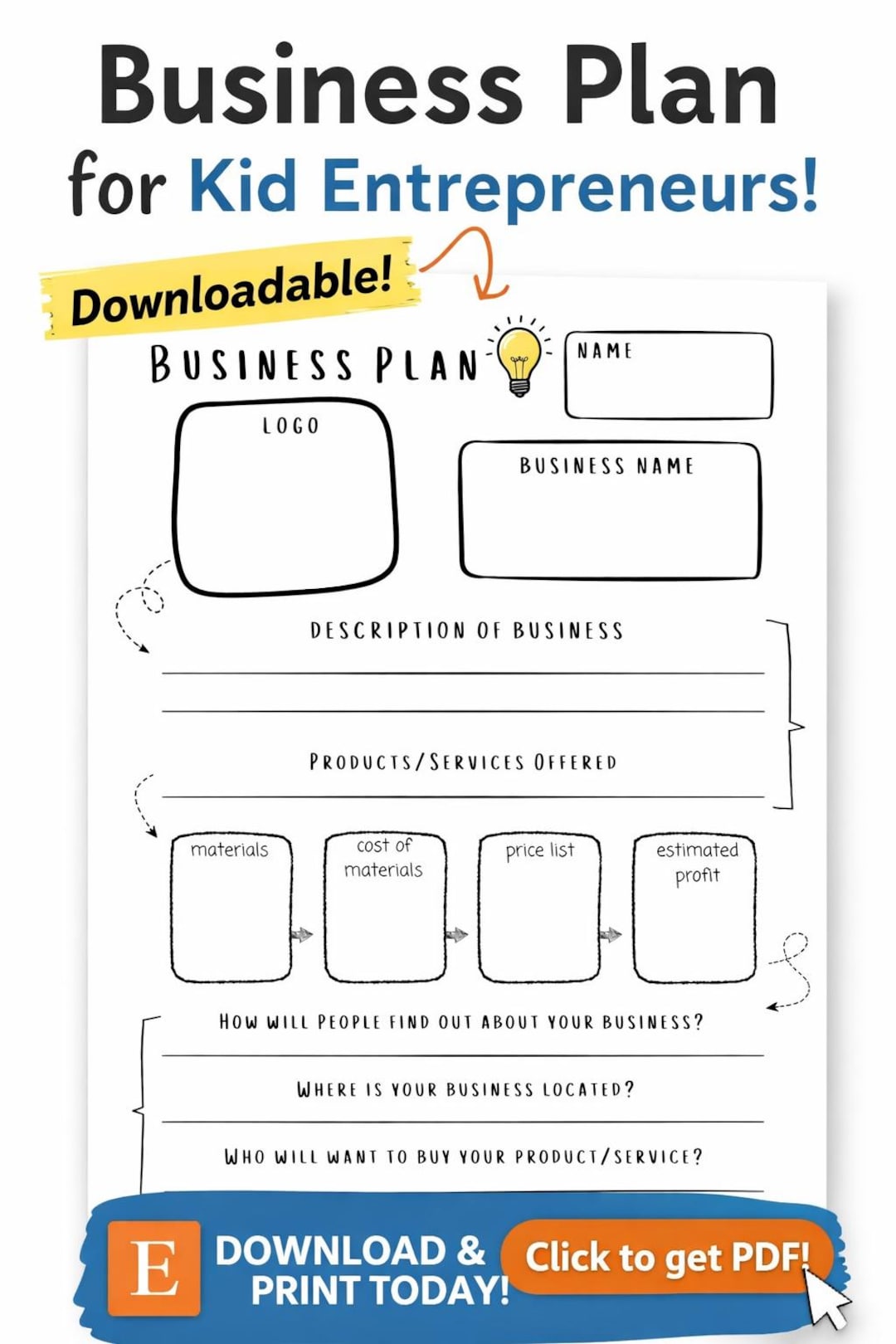 Kids Business Plan Worksheet Printable | Entrepreneur Activity for Kids ...