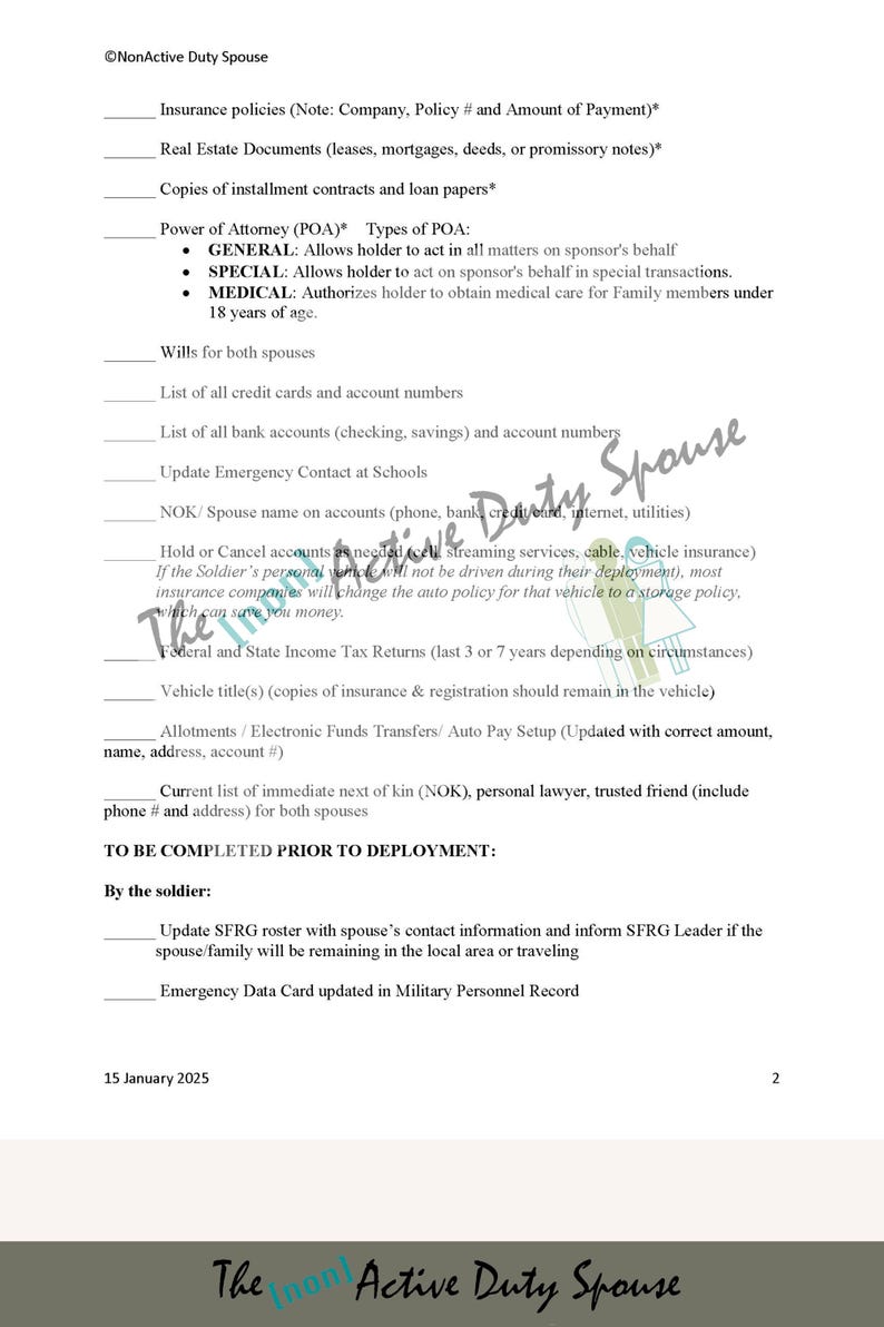 Deployment Checklist, Military Family Smart Book, Family Organizer ...