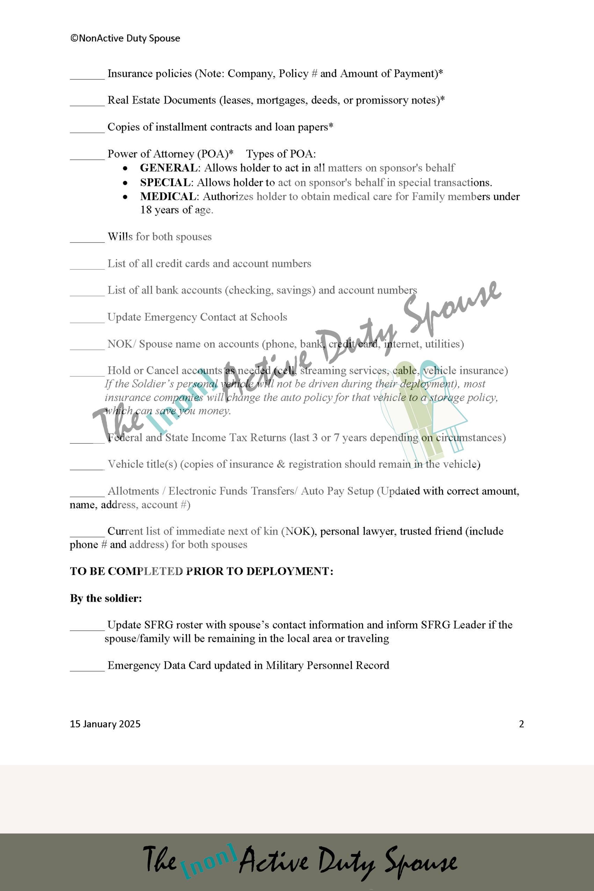 Deployment Checklist, Military Family Smart Book, Family Organizer ...
