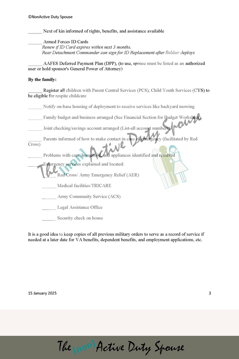 Deployment Checklist, Military Family Smart Book, Family Organizer ...