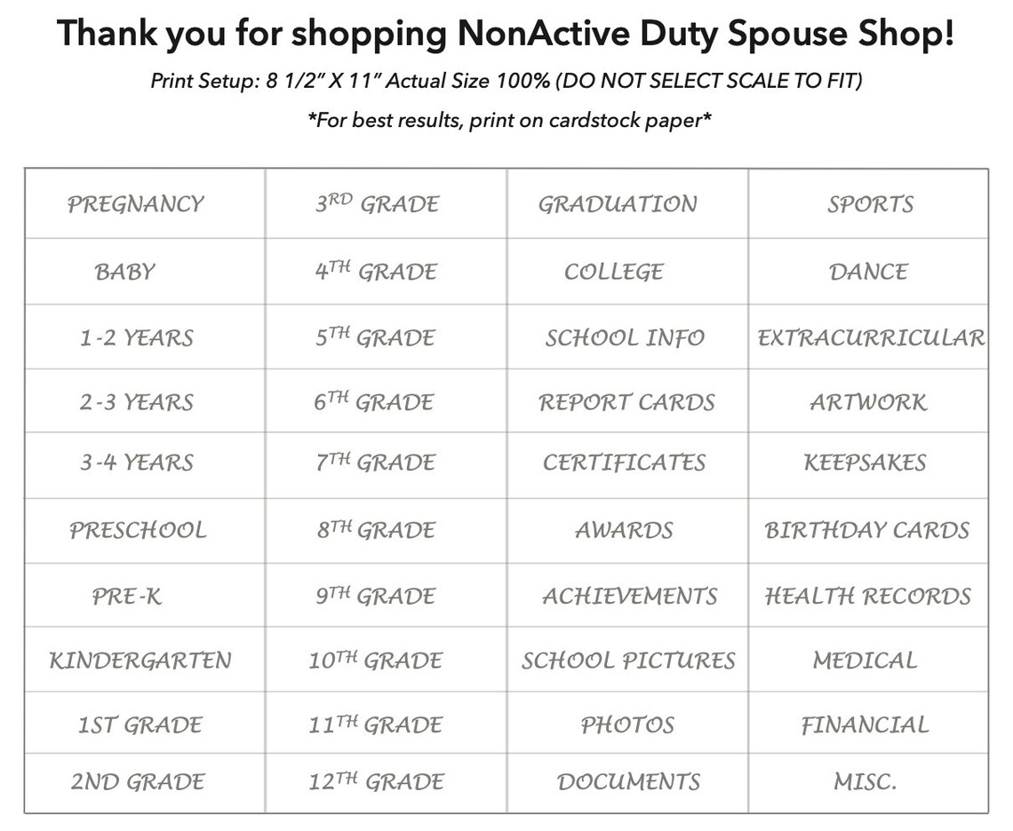 DIY Labels Printable Tabs Kids Memory Box Milestone Tote Box - Children ...