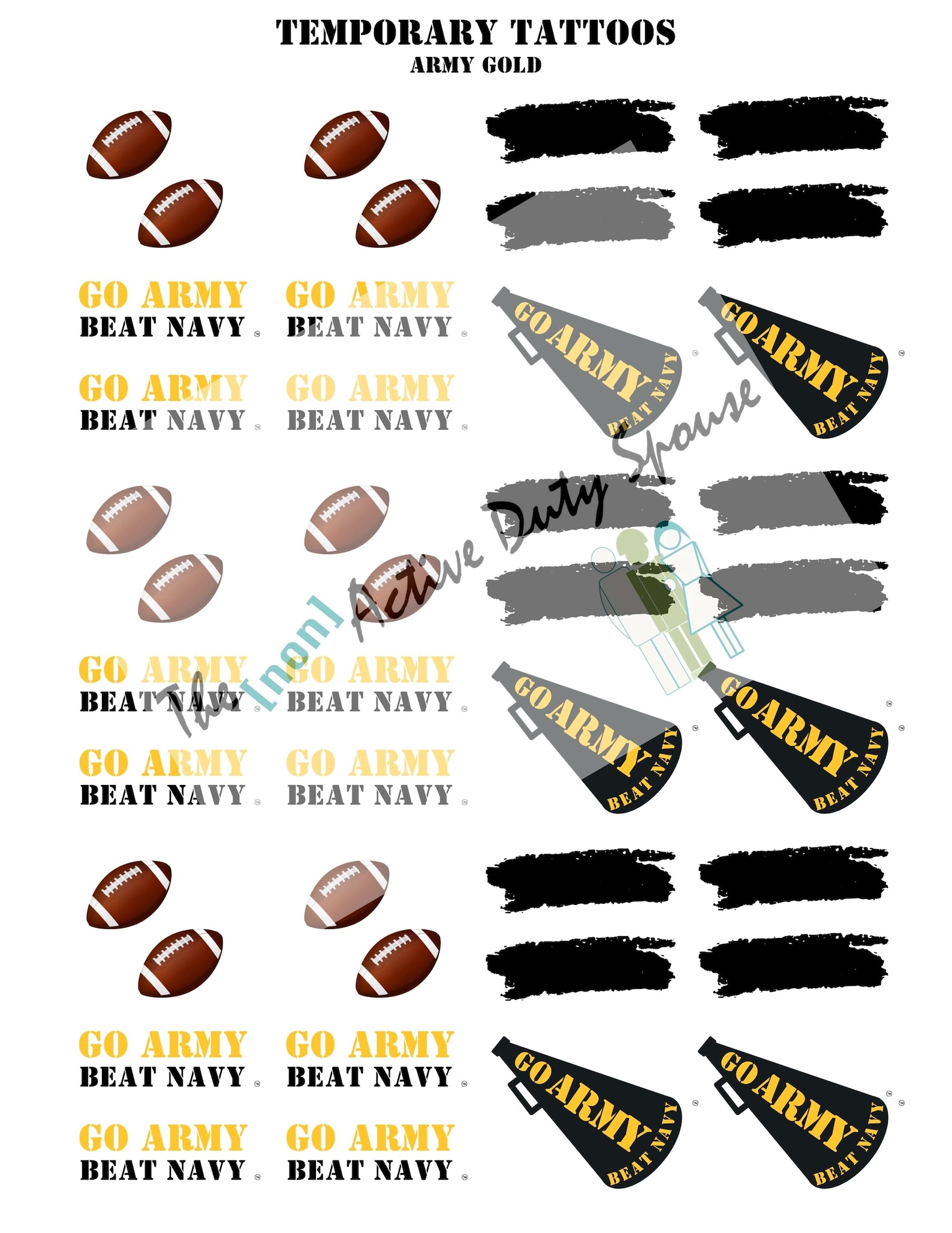 Temporary Tattoos USMA West Point, ARMY Football Spirit Wear, Blackjack ...