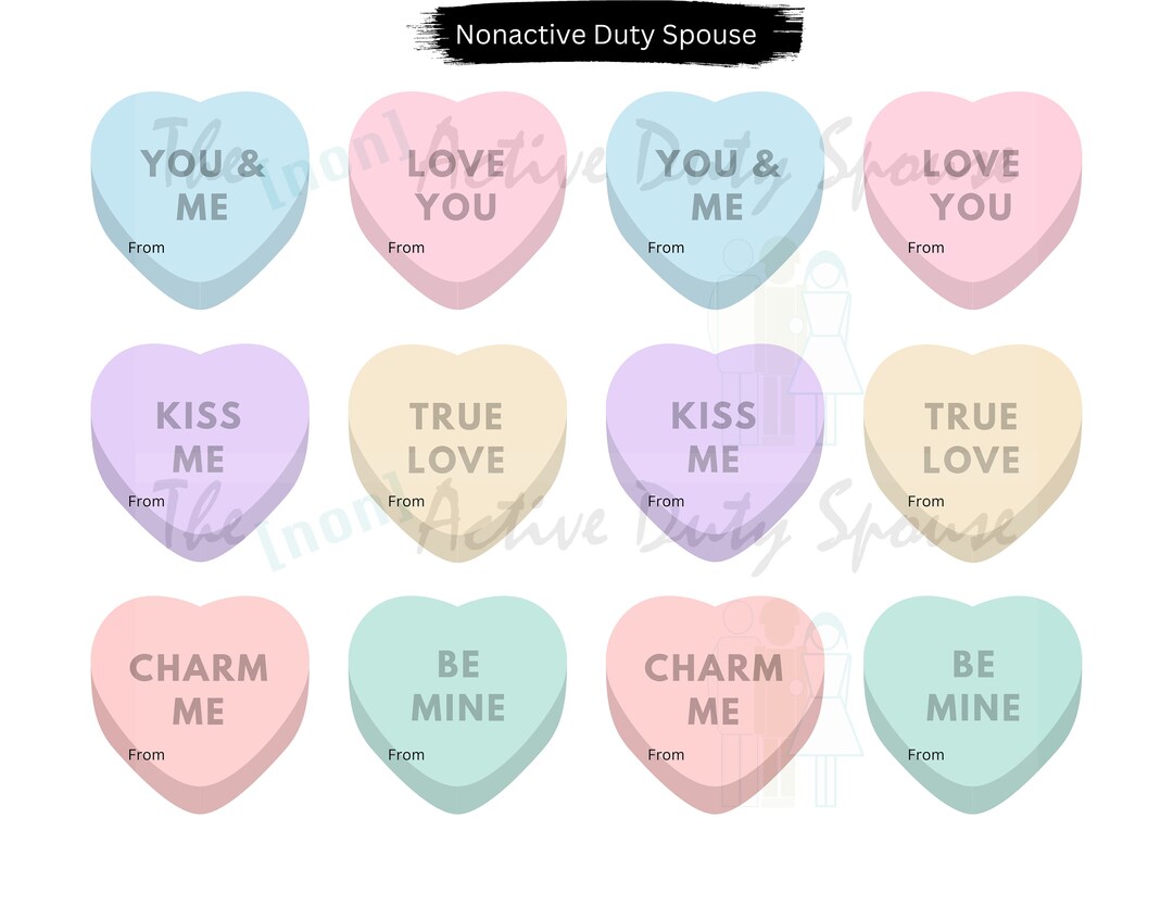 Candy Hearts Valentine Cards Printable - DIY - Digital PDF - Download ...