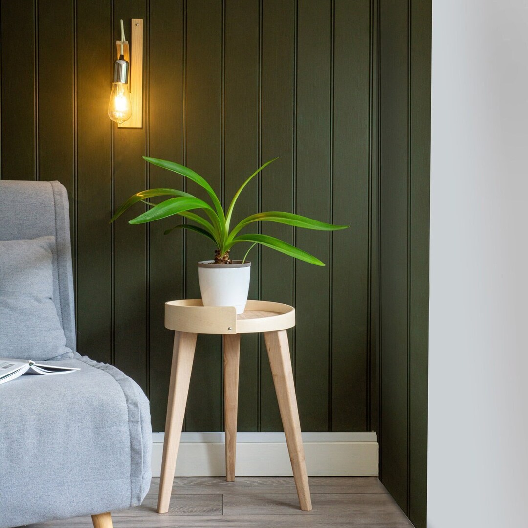 Round Bed Side Table Solid Wood Side Table Small Oak End Table Walnut ...