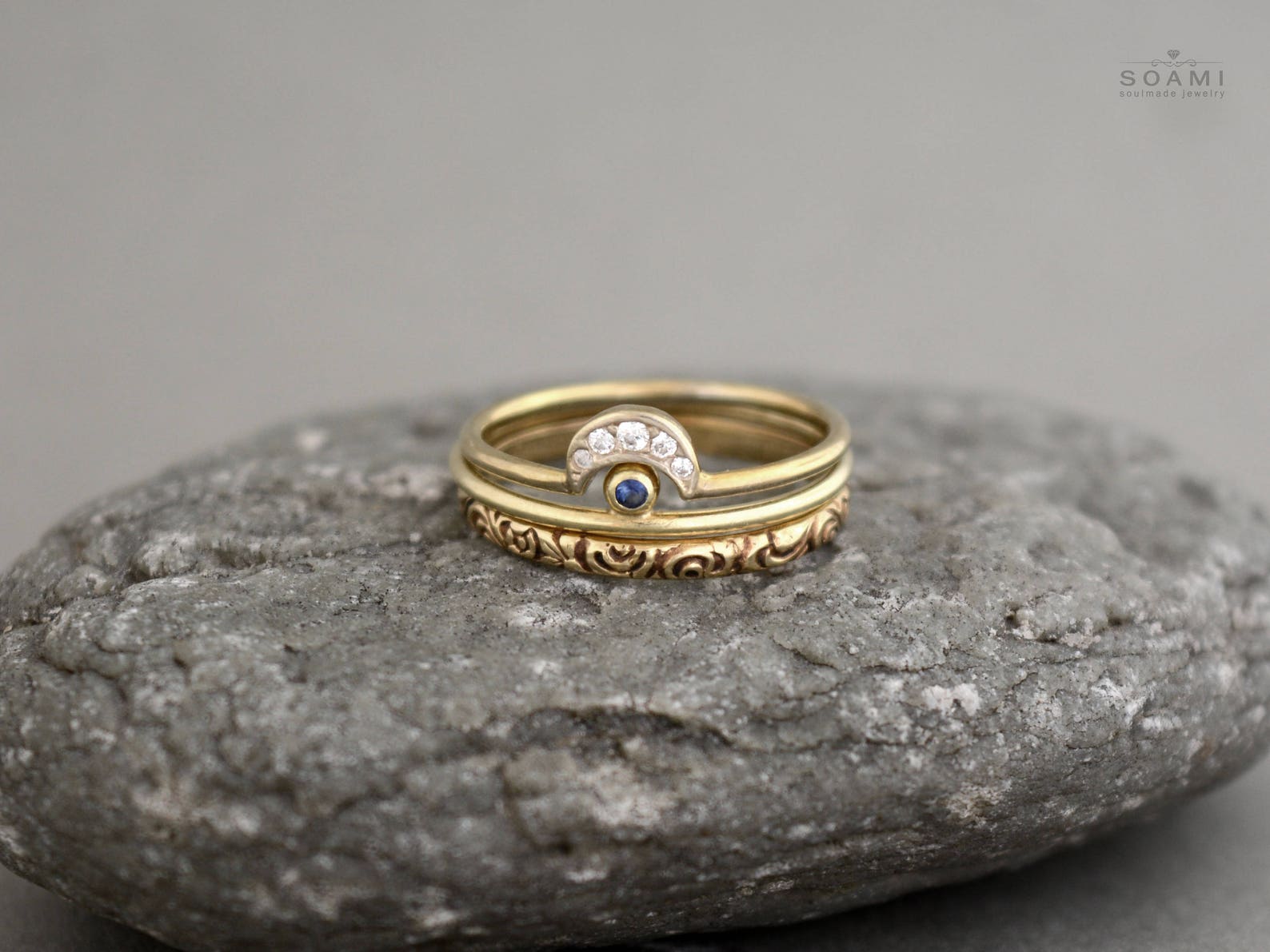 Stacking Solid Gold Half Moon Rings Gold Stack Half Moon - Etsy