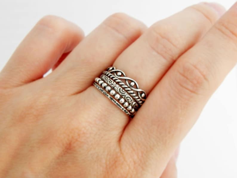 Set of 5 Sterling Silver Stacking Ring Silver Stackable - Etsy