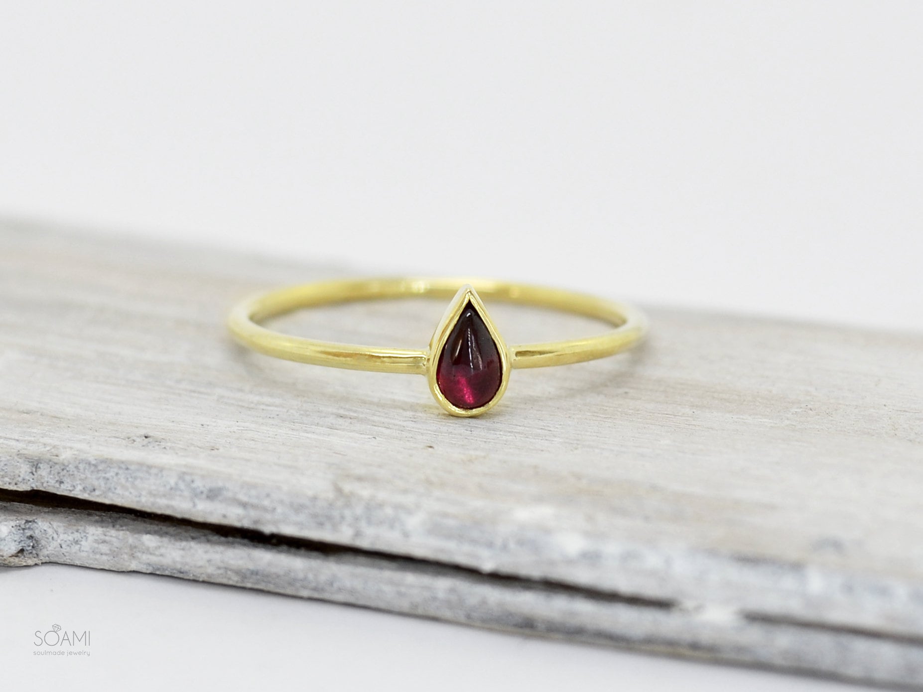 Delicate Solid Gold Garnet Tear Drop Ring White Gold Garnet | Etsy