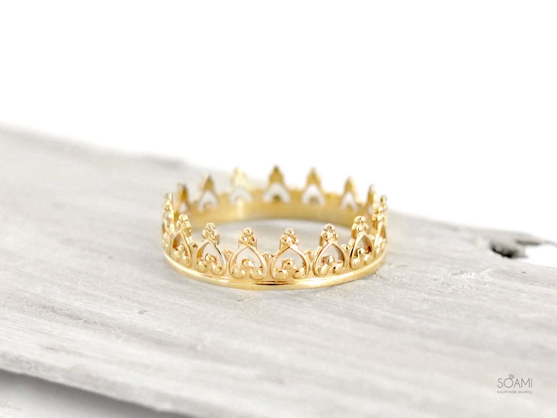 Crown Gold Ring Princess Gold Ring Rose Gold Crown Ring | Etsy