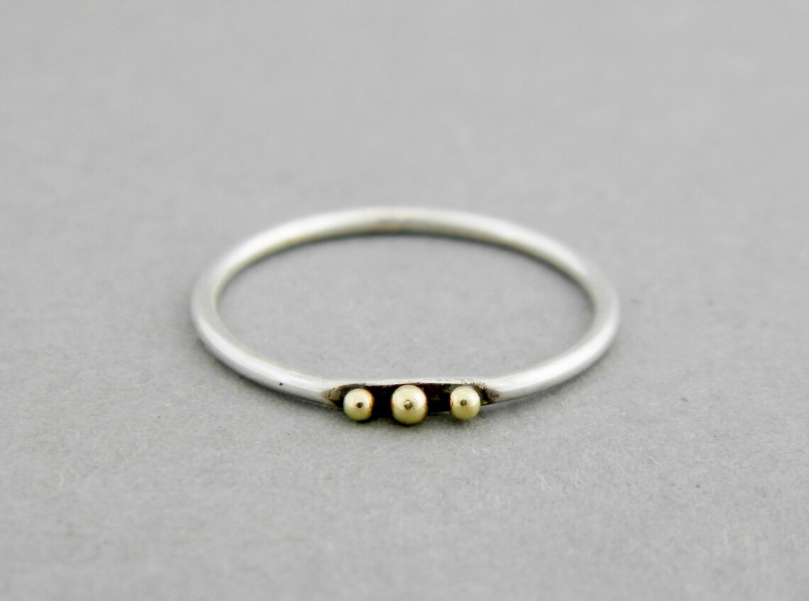 Sterling Silver Ring With Three 14k Gold Dots - Etsy