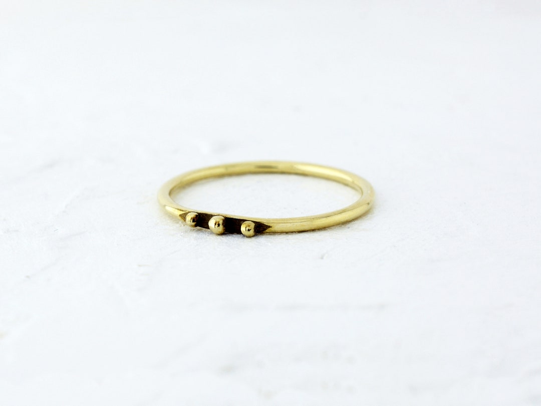 14k Solid Gold Ring: Minimalist Three Gold Dots, 1.2mm Width - Etsy