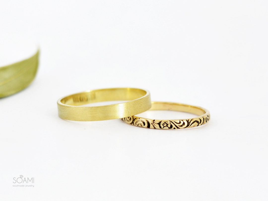 Minimalist Gold Wedding Bands, Simple Gold Wedding Bands, Matted ...