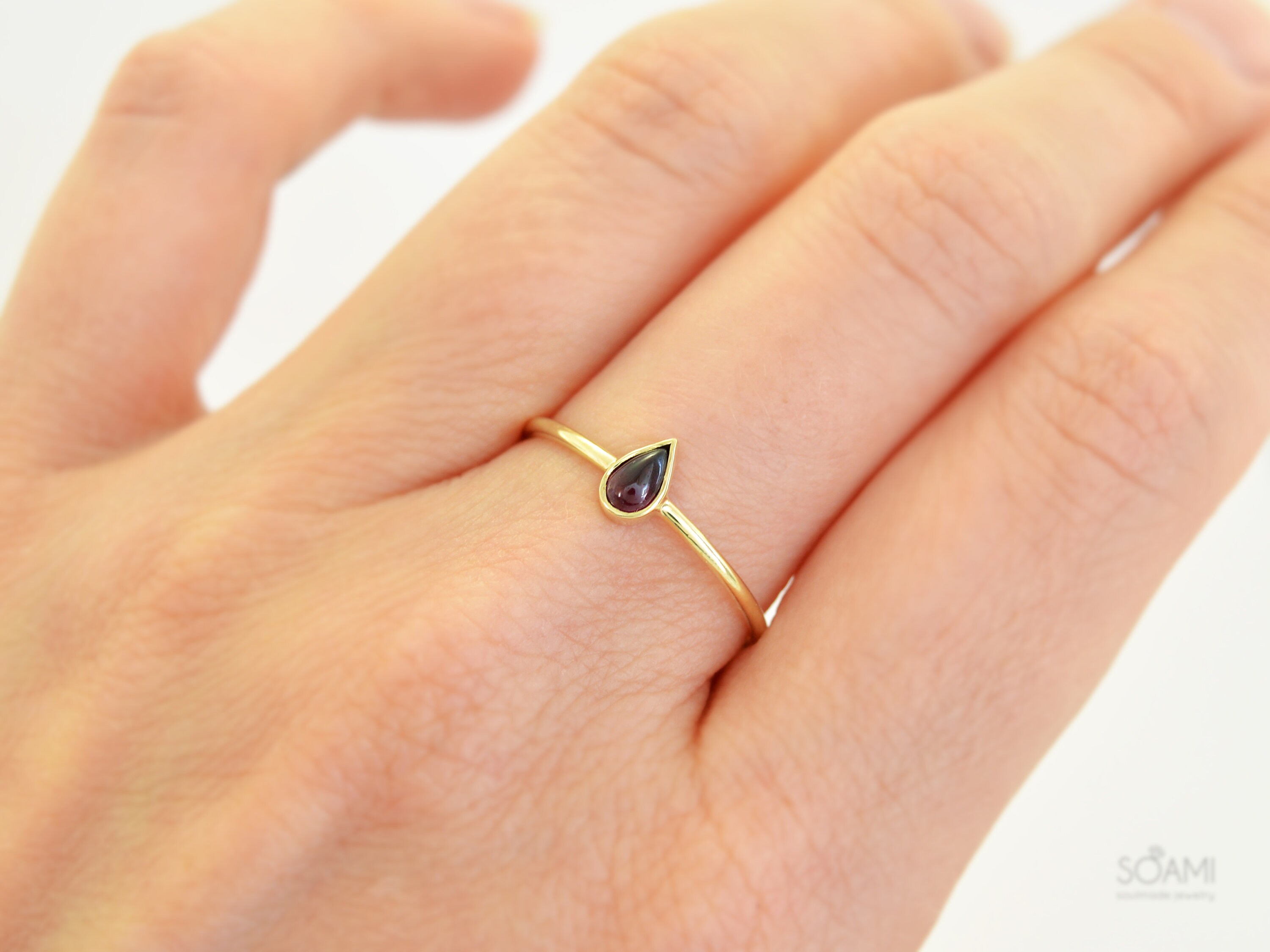 Delicate Solid Gold Garnet Tear Drop Ring White Gold Garnet | Etsy