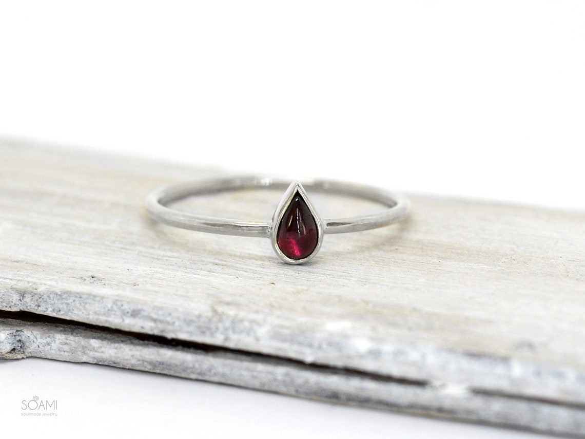 Delicate Solid Gold Garnet Tear Drop Ring White Gold Garnet - Etsy