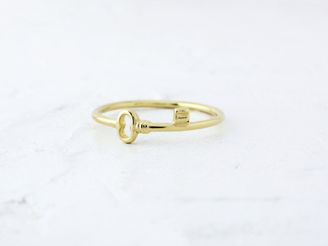 Delicate Solid Gold Key Ring, Tiny White Gold Key Ring, Rose Gold Key ...