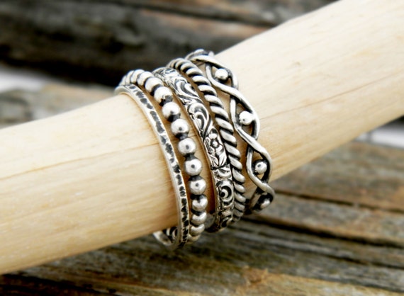 Set of 5 Sterling Silver Stacking Ring Silver Stackable | Etsy