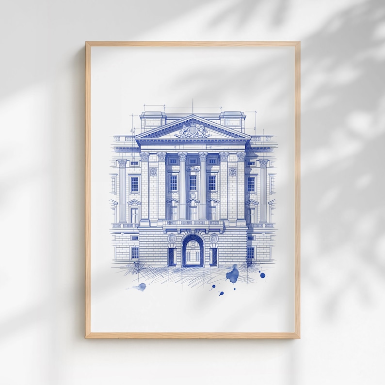 Buckingham Palace London UK Art Print – Blueprint-style Architectural ...
