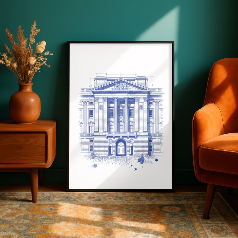 Buckingham Palace London UK Art Print – Blueprint-style Architectural ...