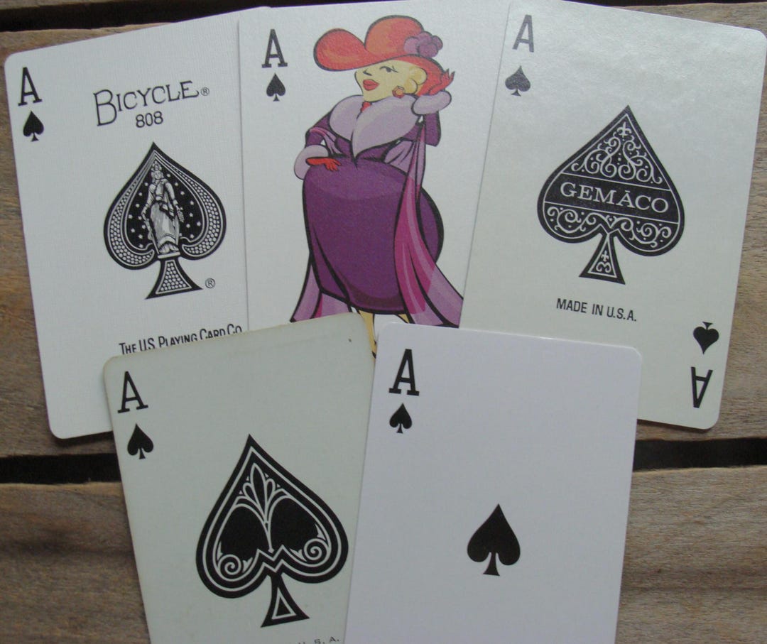 Lot of 5 Different Ace of Spades Playing Cards Gemaco, Bicycle, Red Hat ...