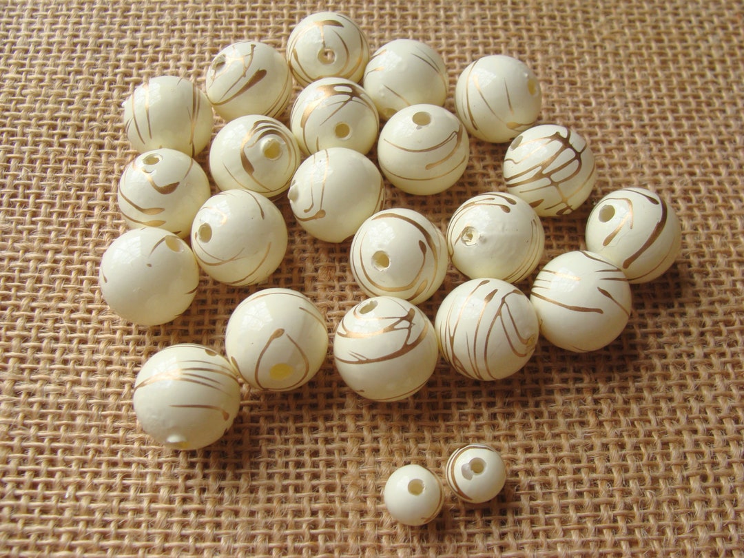 Lot of 23 Cream Beads With Gold Paint Streaks 10mm to 17.5mm - Etsy