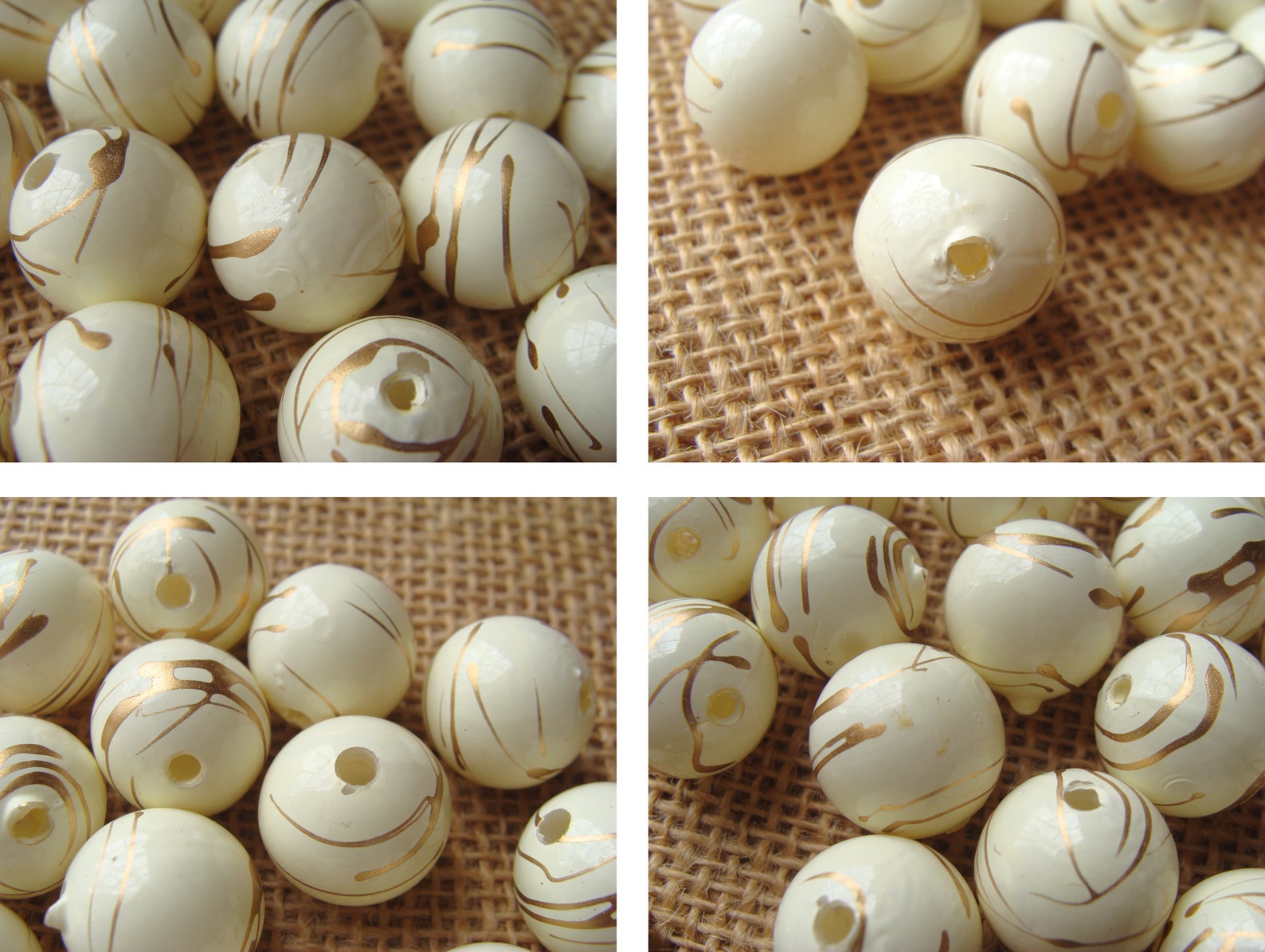 Lot of 23 Cream Beads With Gold Paint Streaks 10mm to 17.5mm - Etsy