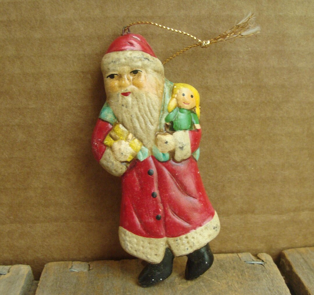Vintage Rustic Santa Claus Ornament by Russ 2 1/2 Made in Taiwan Folk ...