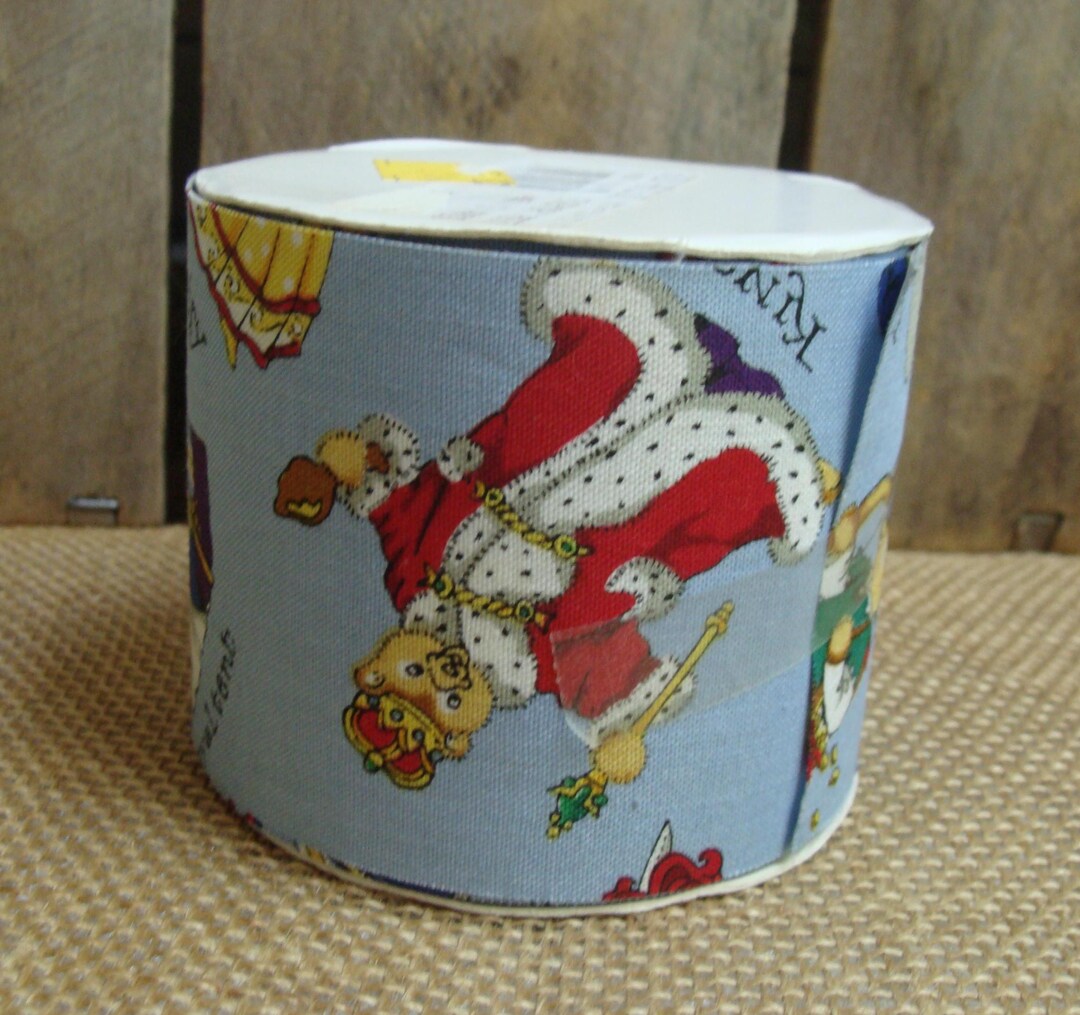 3 YARDS Vintage Fairy Tale Medieval Blue Fabric Ribbon With Bears 2 3/4 ...
