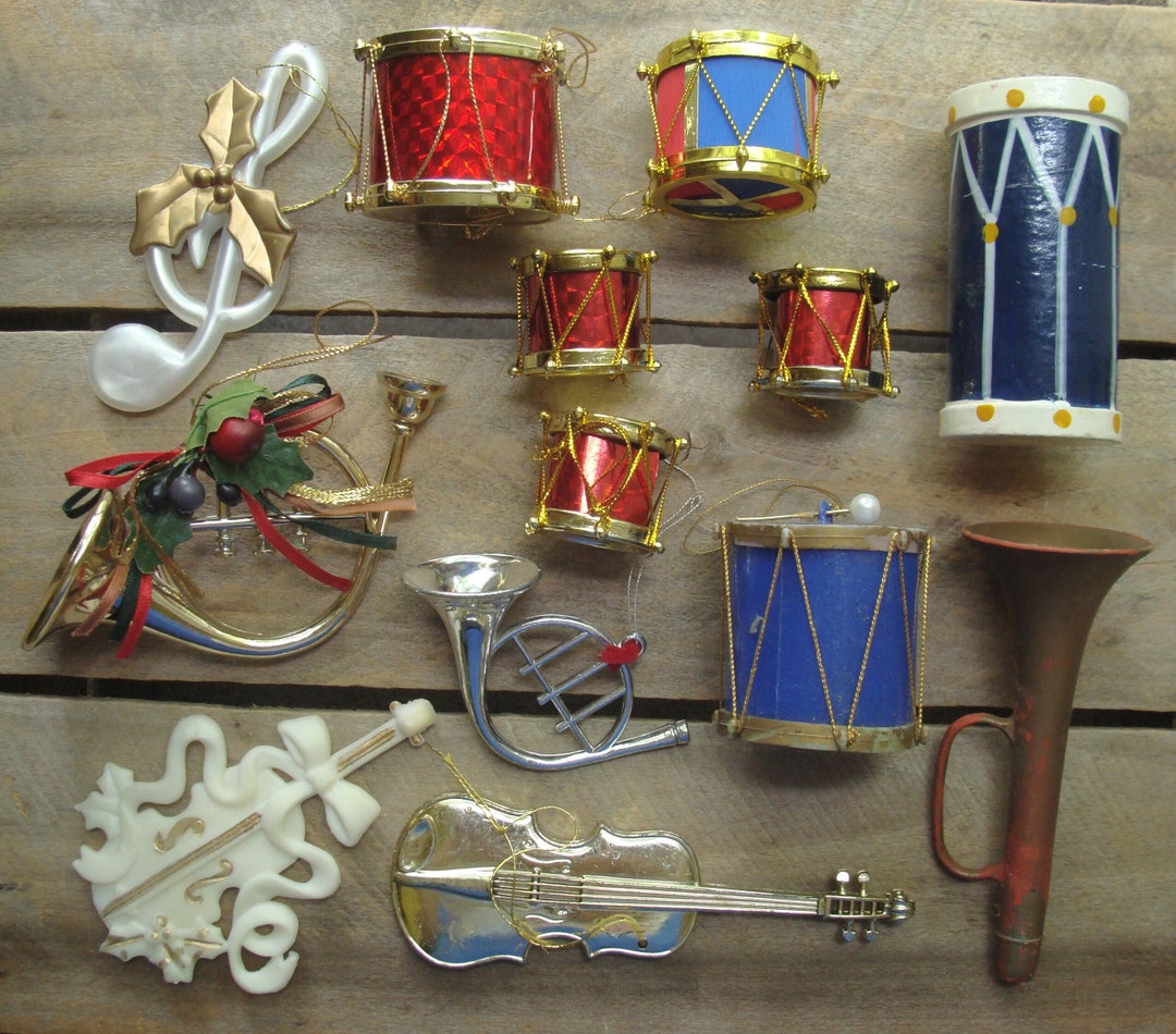 13 Plastic Instrument Music-theme Christmas Ornaments Drums, Violins ...