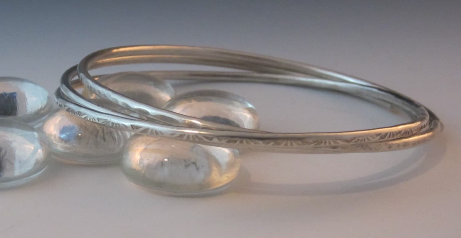 BG607 Sterling Silver Triple Bangle - Etsy