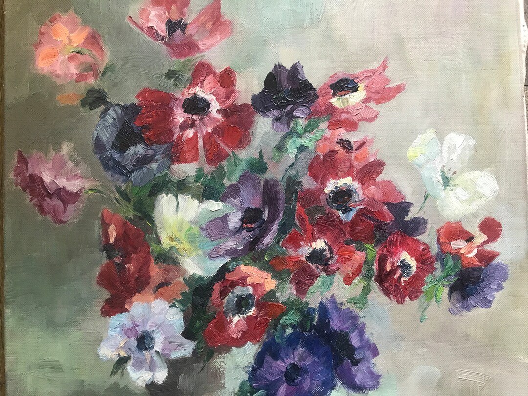 Oil Painting on Canvas, Bouquet of Anemones, Marcelle Perin - Etsy UK