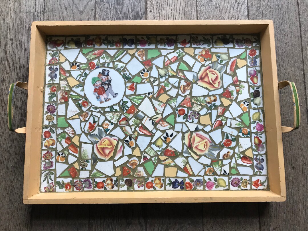 Picassiette Style Serving Tray, Plates Broken and Reassembled Randomly ...