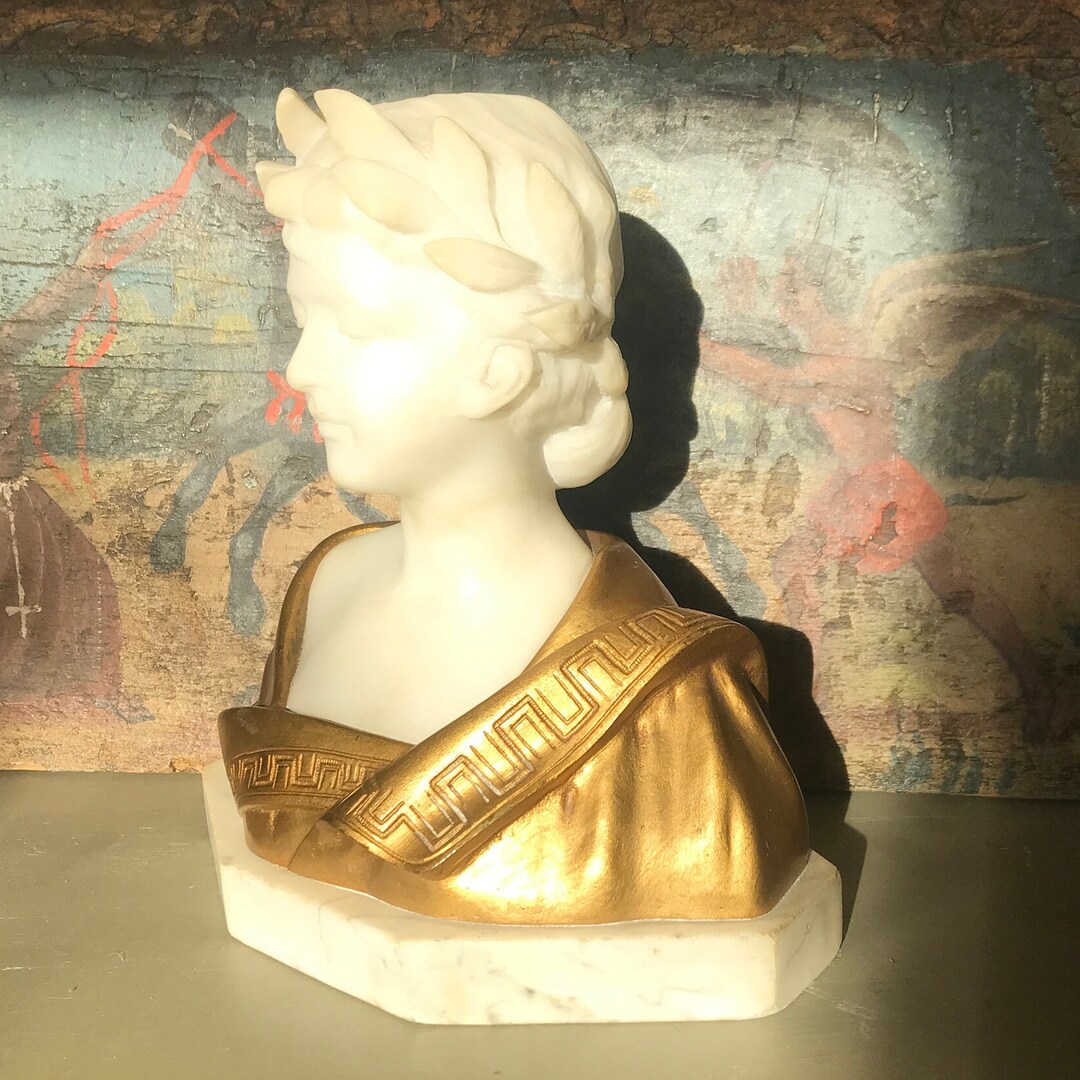 White Marble Young Girl Bust With Bronze Clothes and Base Made of ...