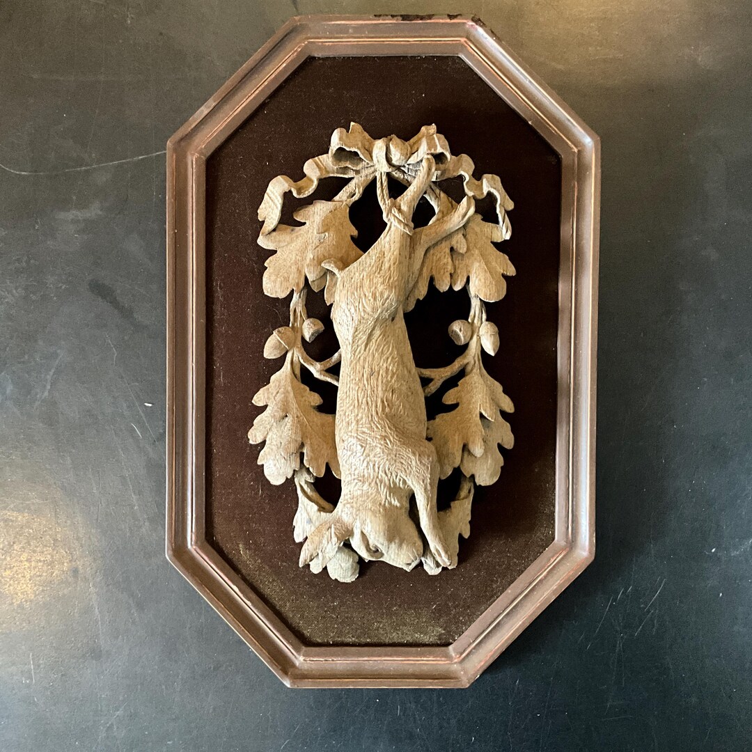 Carved Wood From the Black Forest, Bavaria, Hare Hanging From an Oak ...