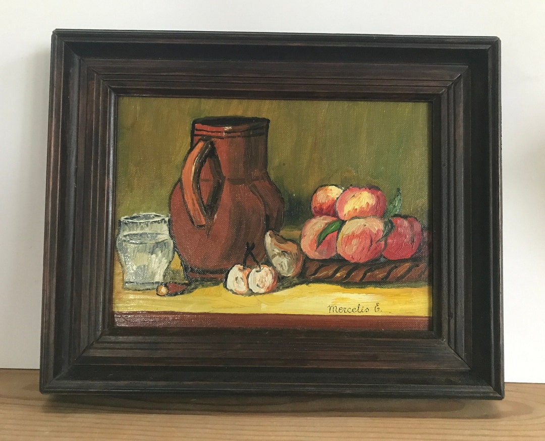 Still Life on Panel, Jug, Glass and Fruit Signed Mercelis - Etsy