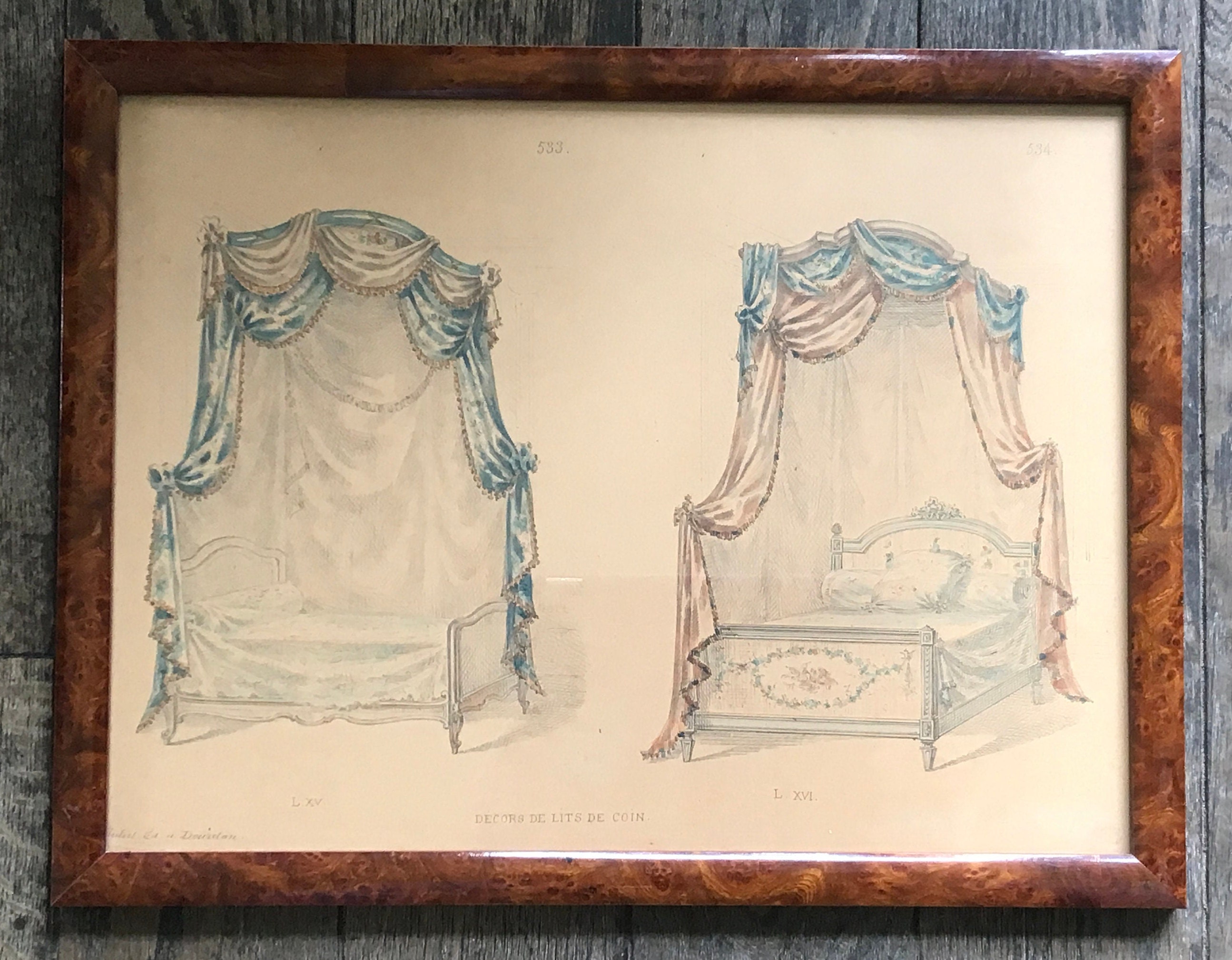 Engraving of Interior Architecture, Decorations of Corner Beds, 1900 - Etsy