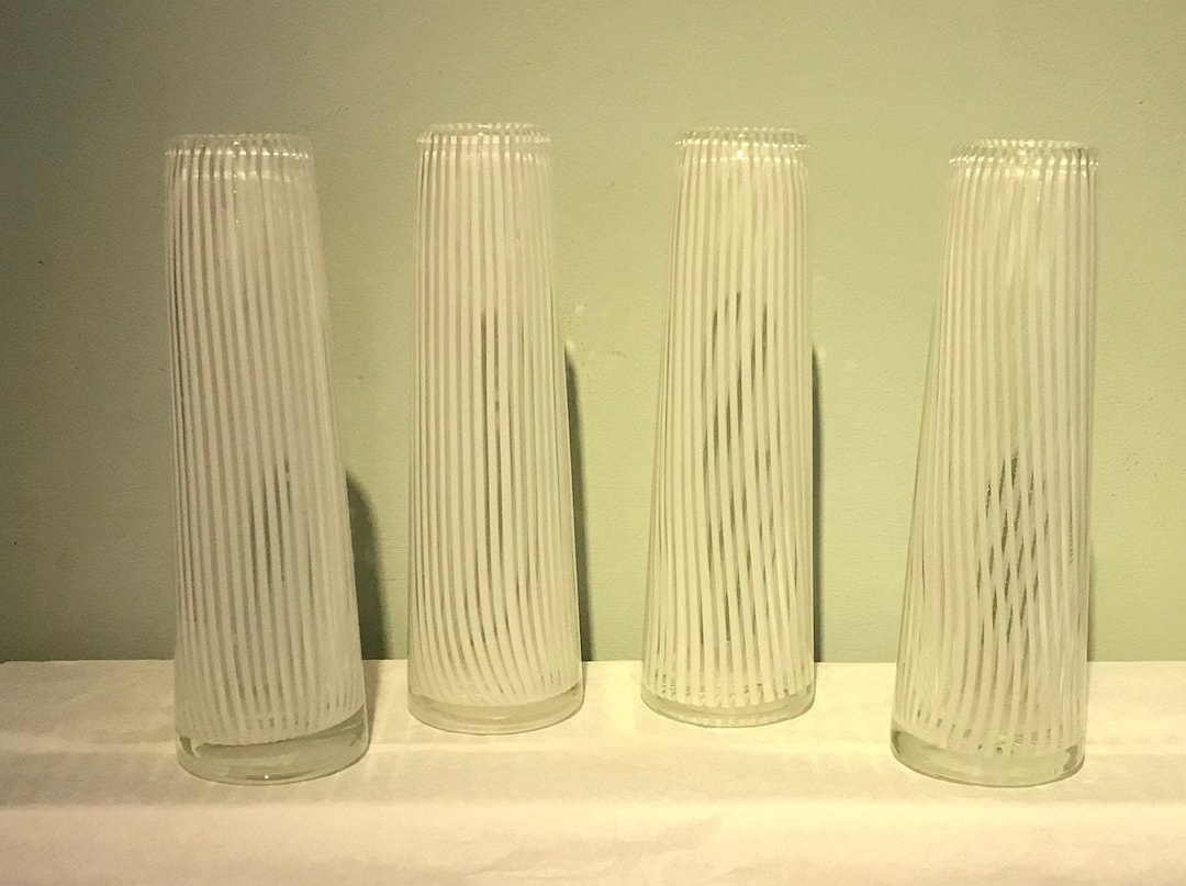 4 Vases With White Enamel Threads, Murano Style 1960s - Etsy