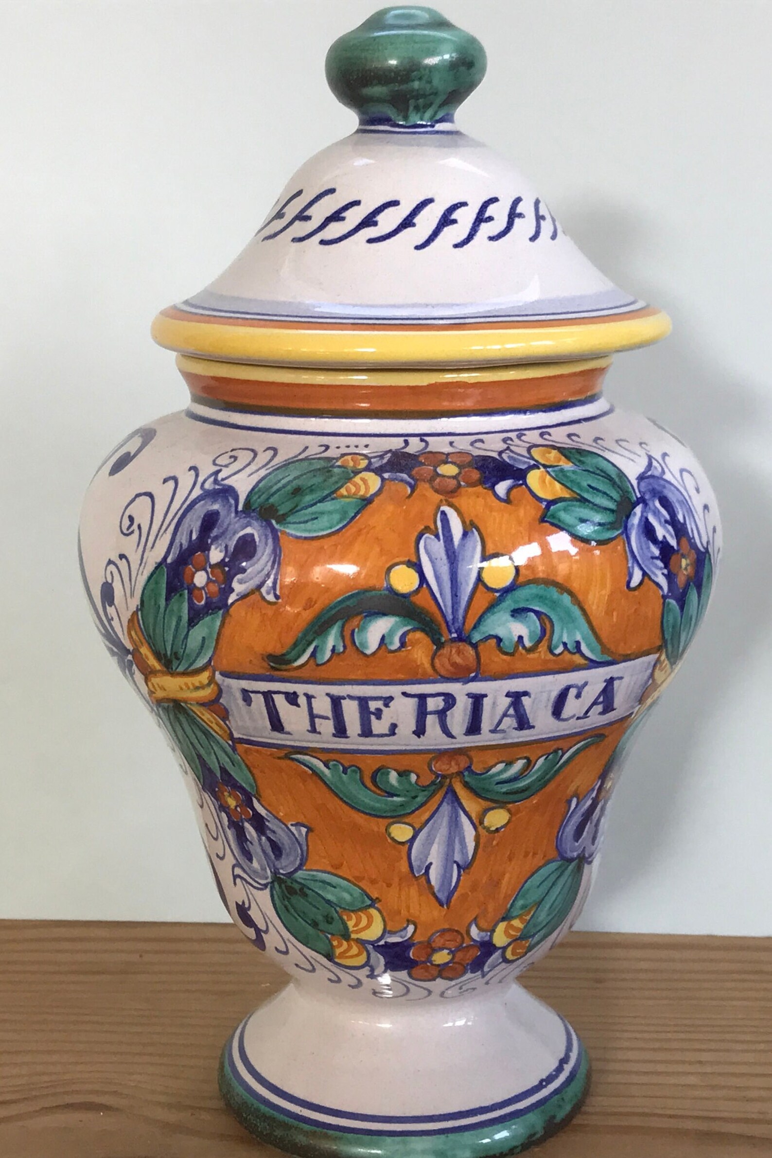 Pair of Medicine Jars With Lid, Hand Painted, Italian Majolica, Deruta ...