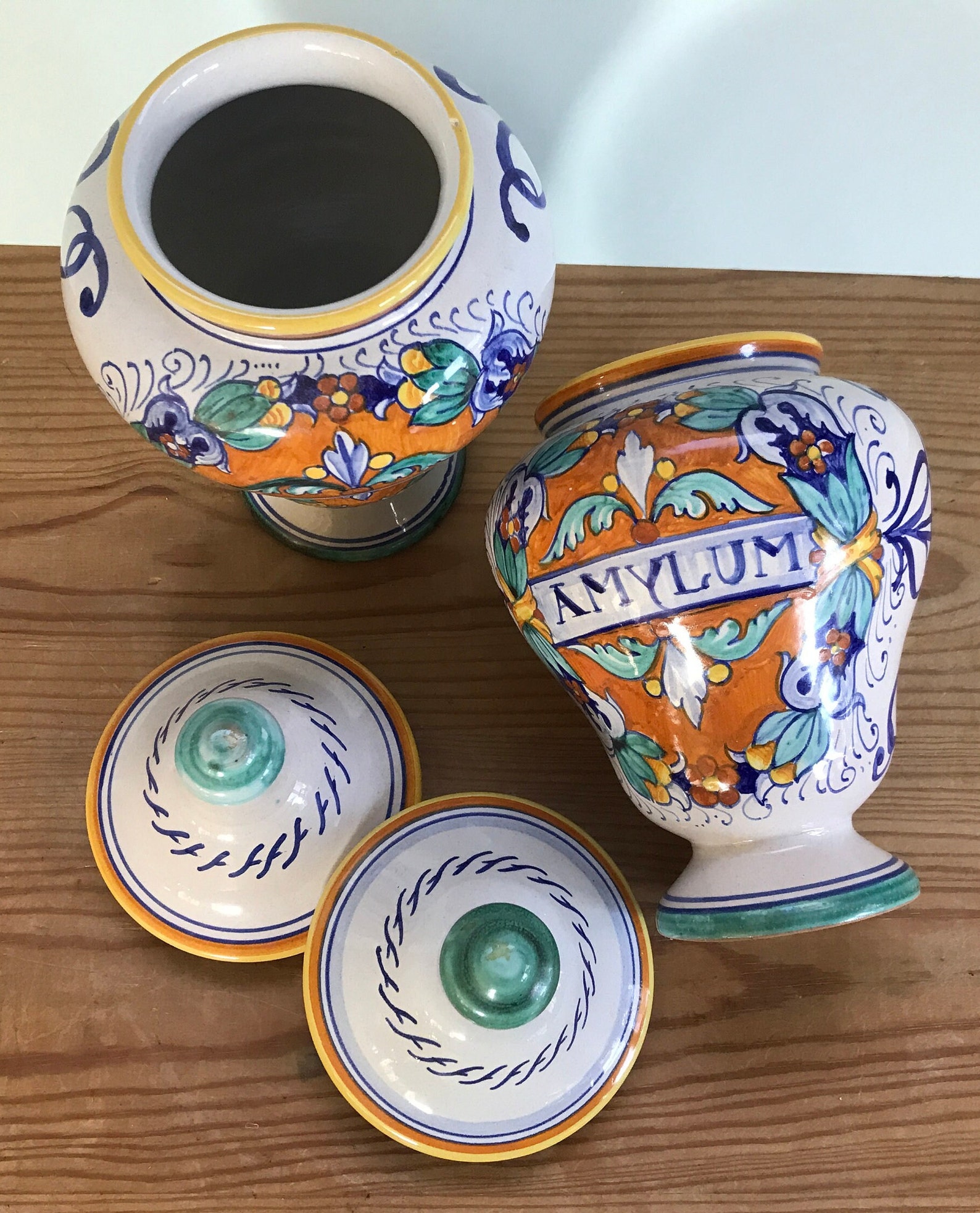 Pair of Medicine Jars With Lid, Hand Painted, Italian Majolica, Deruta ...