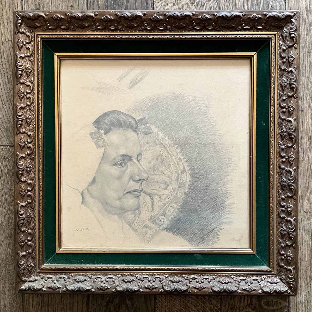 Pencil Drawing, Face of a Breton Woman by HDB, Initials of Henri De ...