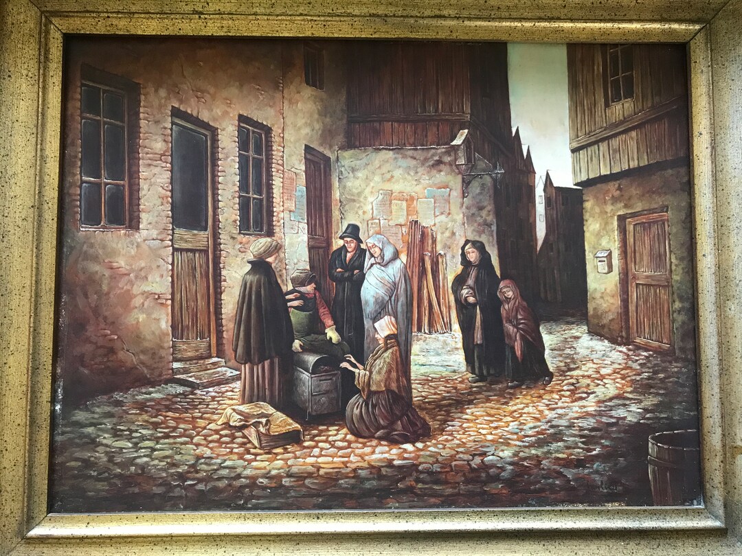 Painting on Copper, Street Scene, Poor People Warming Themselves by ...