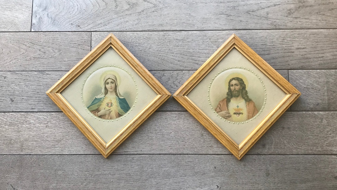 Pair of Frames With Religious Subjects, Jesus and Mary, Catholic ...
