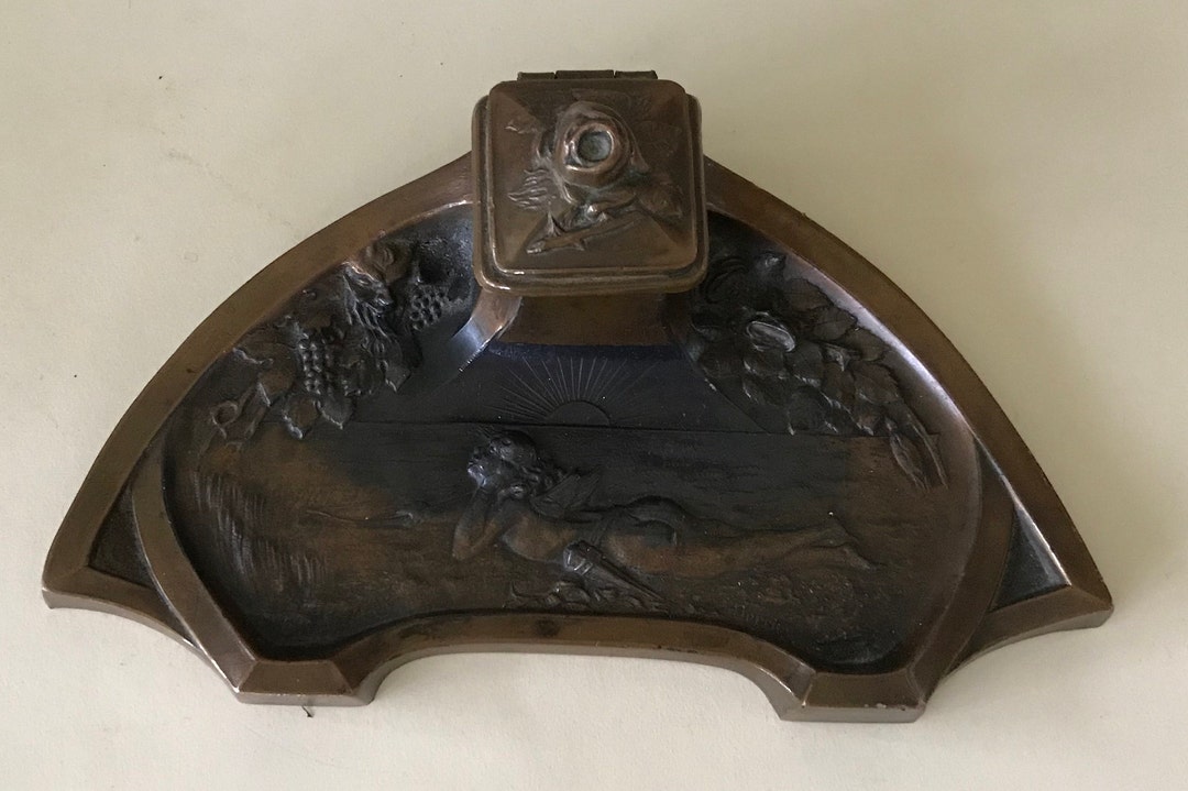 Metal Inkwell With Art Nouveau Bronze Patina Signed DERRIEY - Etsy
