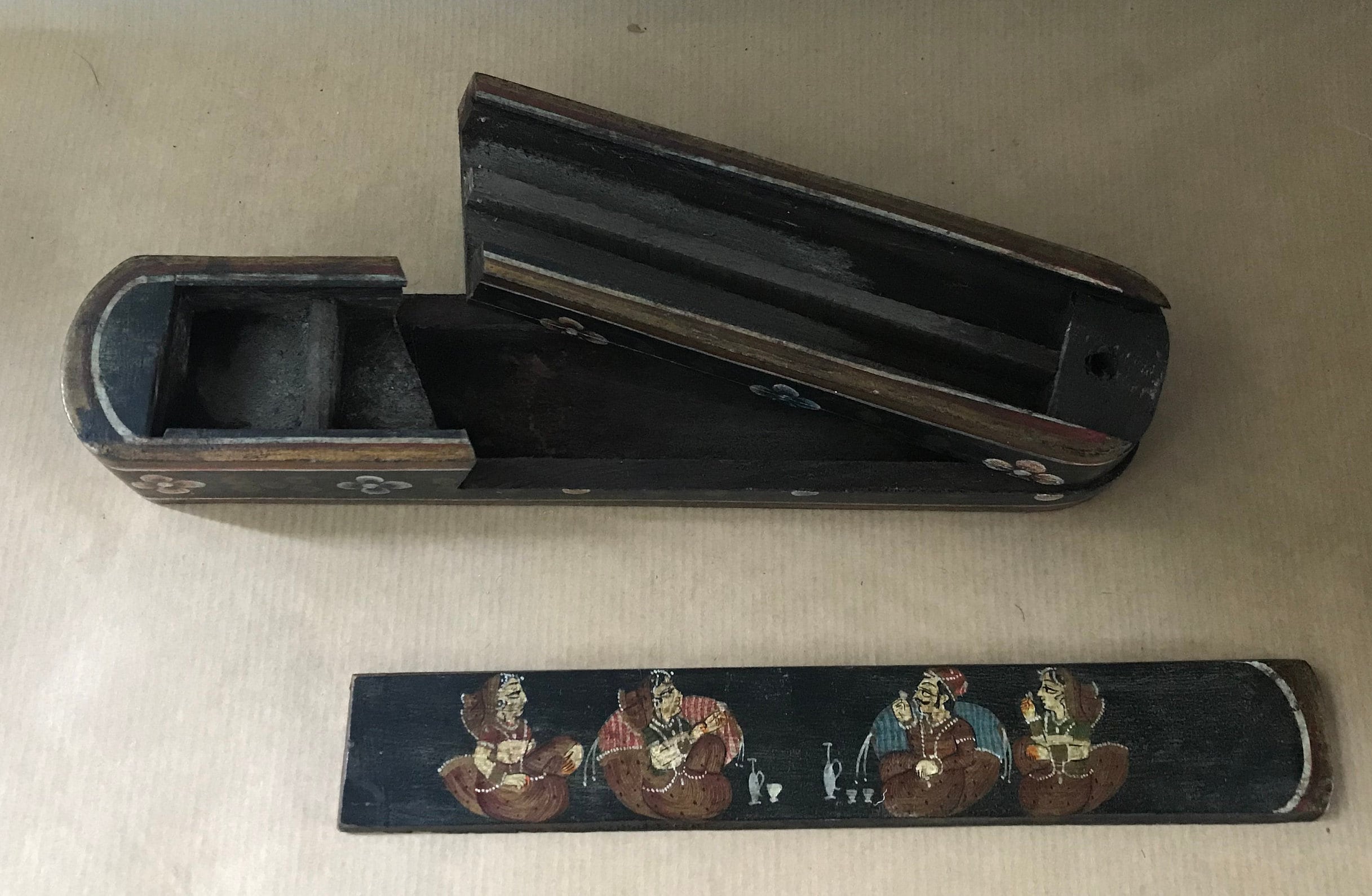 Old Indian Pencil Case in Painted Wood - Etsy UK