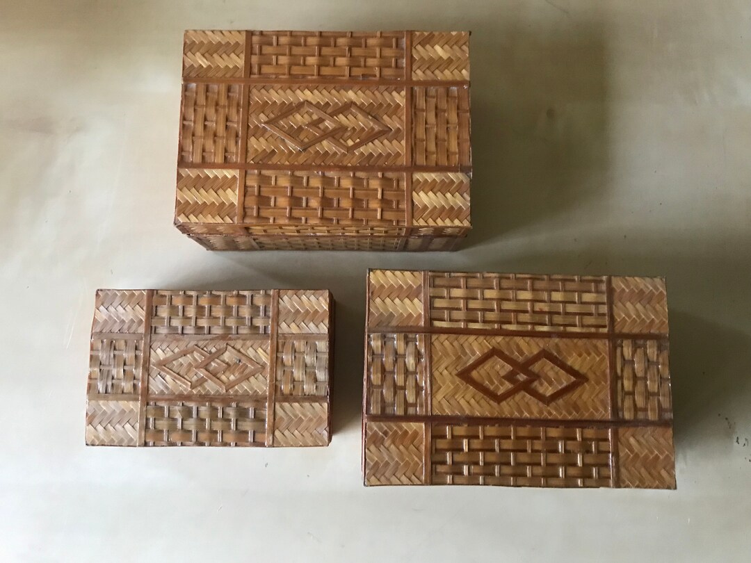 Straw Boxes, Set of Three - Etsy