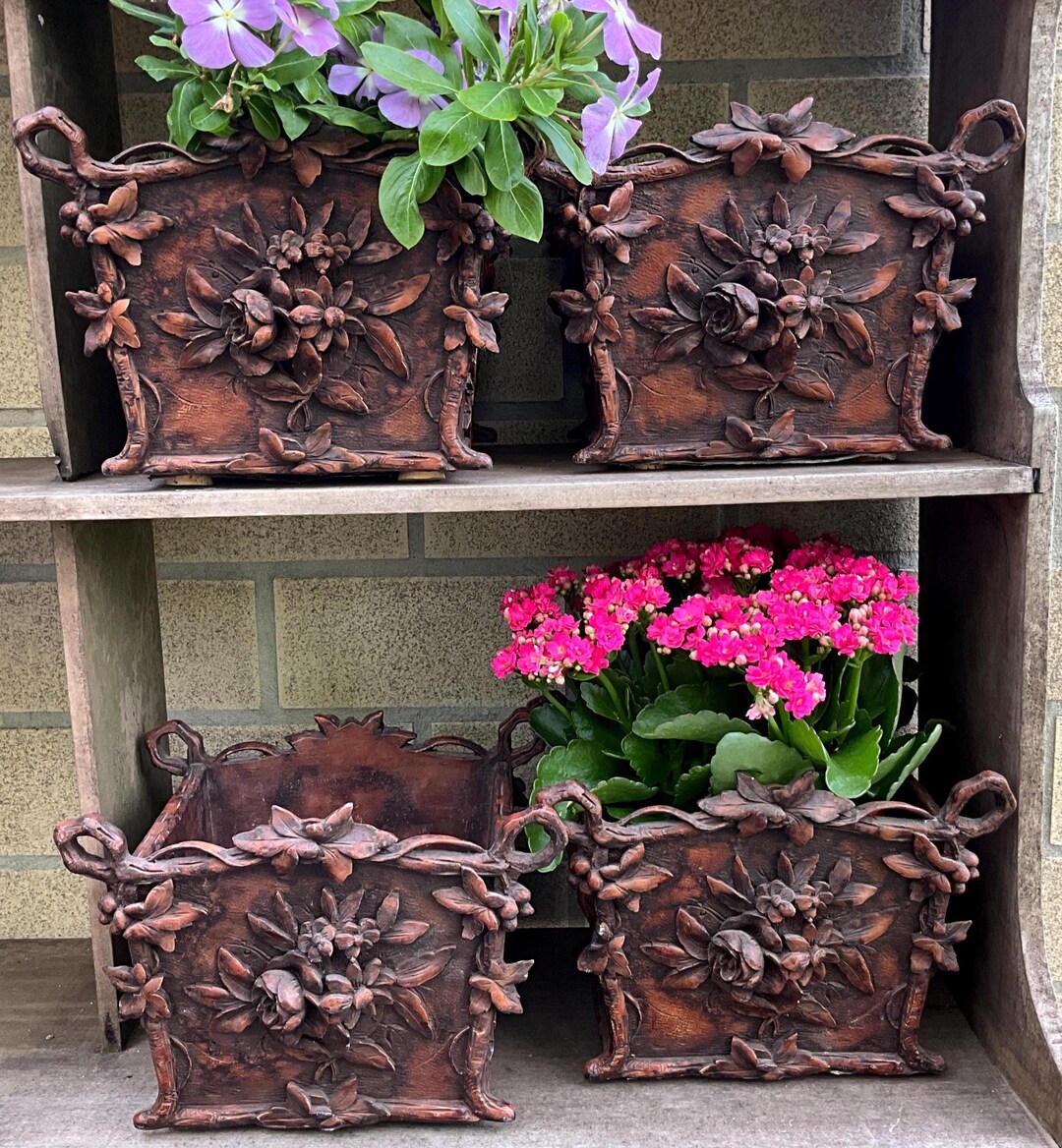 Set of 4 Resin Planters Imitation Wood and a Black Forest Model - Etsy