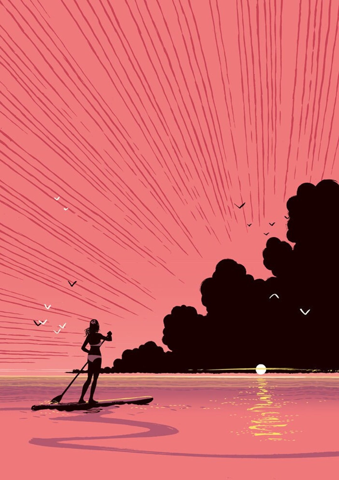 Stand up Paddle SUP Poster Sunset Sky Clouds Romance Water Lake Sea ...