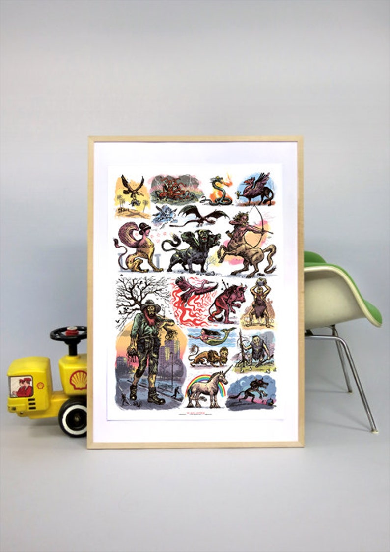 Poster Bestiary Mythical Creatures Greek Myth Legend Fairy-tales ...